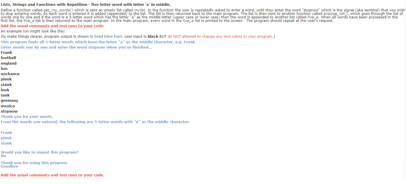Solved Lists, Strings and Functions with Repetition - five | Chegg.com