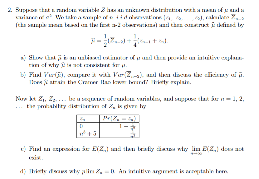 Solved 2. Suppose that a random variable Z has an unknown | Chegg.com