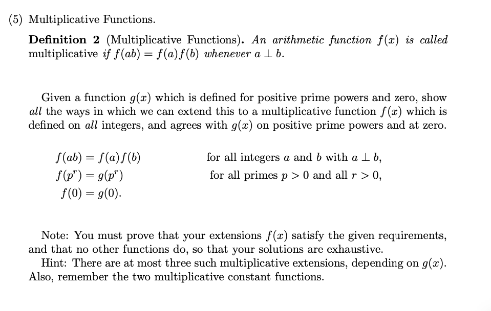 Solved (5) Multiplicative Functions. Definition 2 | Chegg.com