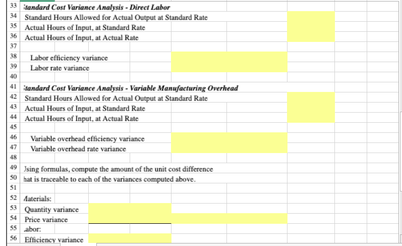 Solved Excel SIM: Basic Variance Analysis and the Impact of | Chegg.com