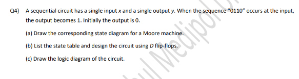 Q4) ﻿A sequential circuit has a single input \( ﻿x \) | Chegg.com