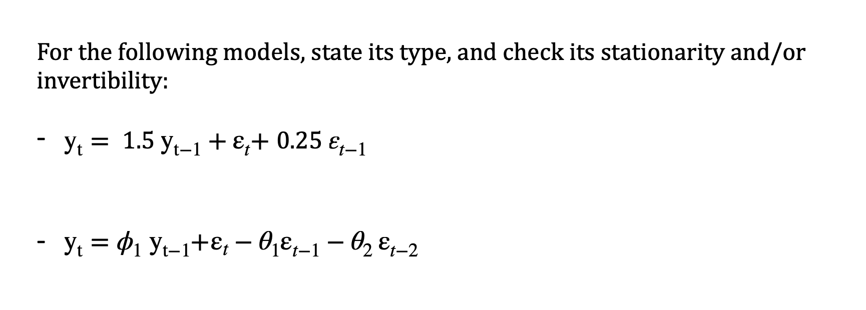 Solved For the following models, state its type, and check | Chegg.com