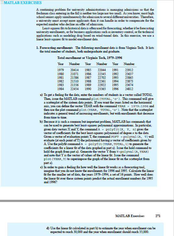 Solved MATLAB EXERCISES A continuing problem for university | Chegg.com