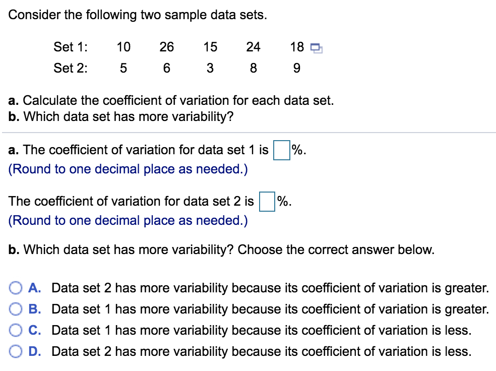 Solved Consider the following two sample data sets. 26 Set | Chegg.com