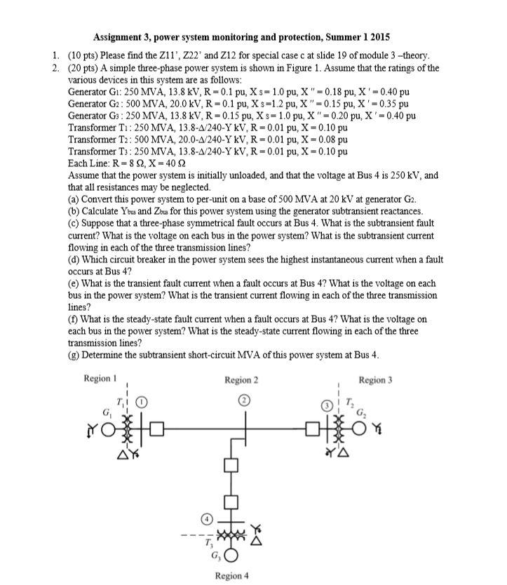 Assignment 3, power system monitoring and protection, | Chegg.com