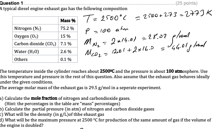 Solved ..(25 points) Question 1 A typical diesel engine | Chegg.com