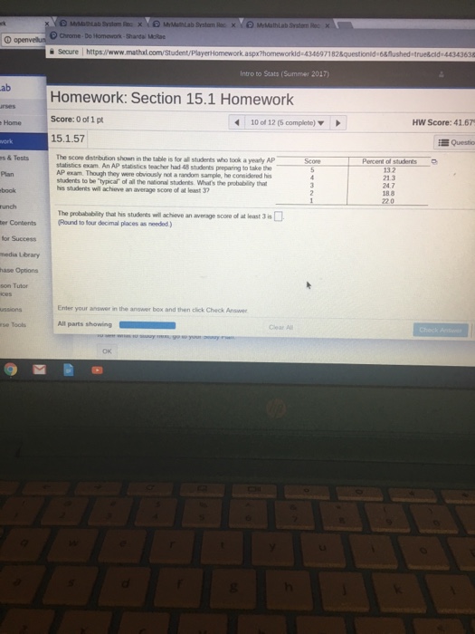 Solved The score distribution shown in the table is for all | Chegg.com