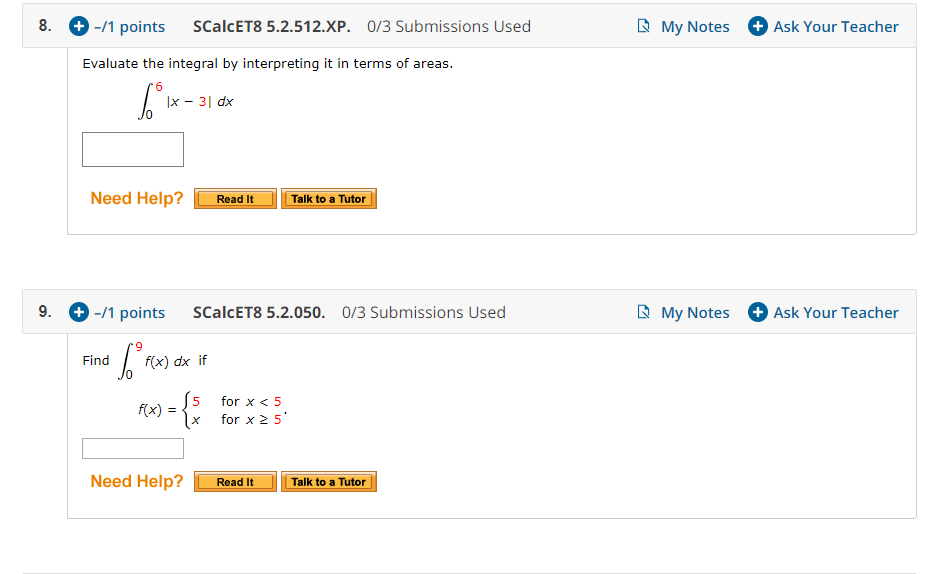 Solved 11. + -/1 points SCalcET8 5.2.061. 0/3 Submissions | Chegg.com