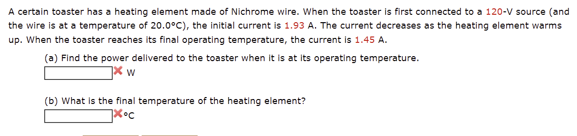 Solved A certain toaster has a heating element made of | Chegg.com