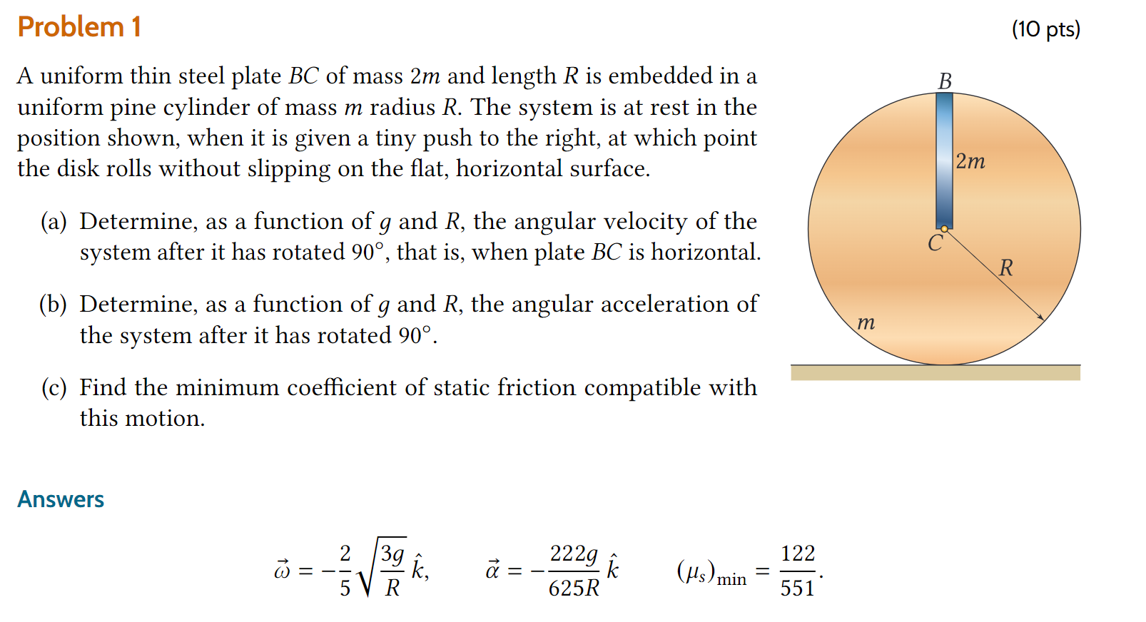 Solved Problem 1 (10 pts) A uniform thin steel plate BC of | Chegg.com