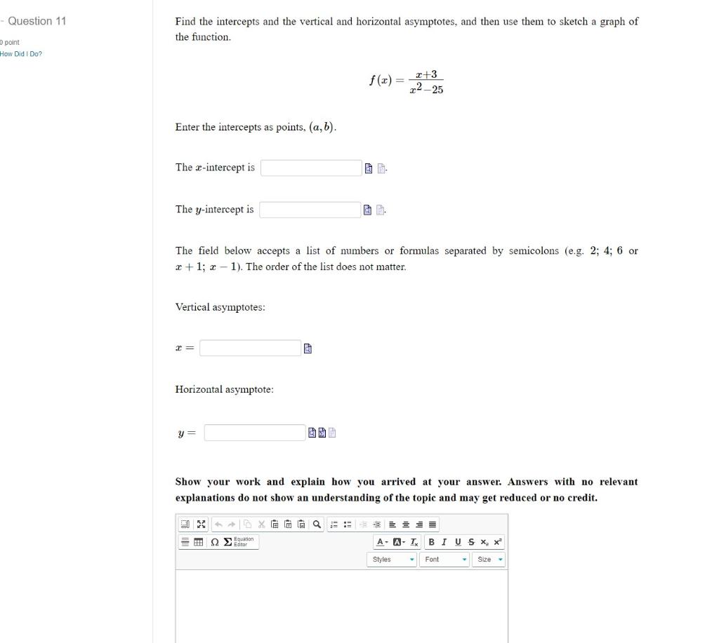 Solved Find the intercepts and the vertical and horizontal | Chegg.com