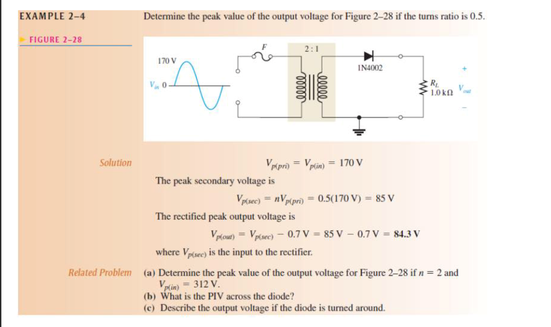 Solved EXAMPLE 2-4 Determine the peak value of the output | Chegg.com