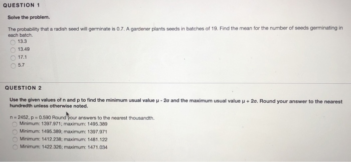 Solved QUESTION 1 Solve the problem. The probability that a | Chegg.com