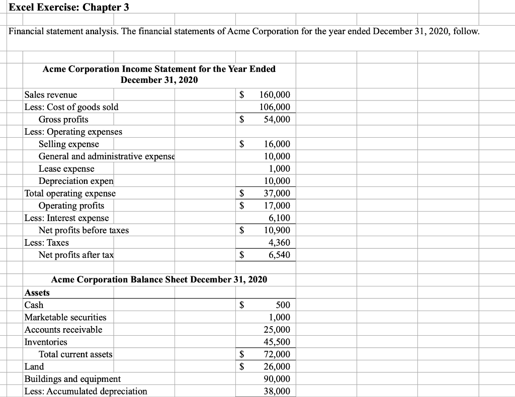 Solved Excel Exercise: Chapter 3 Financial statement | Chegg.com