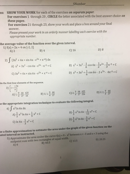 Solved SNumber s: SHOW YOUR WORK for each of the exercises | Chegg.com