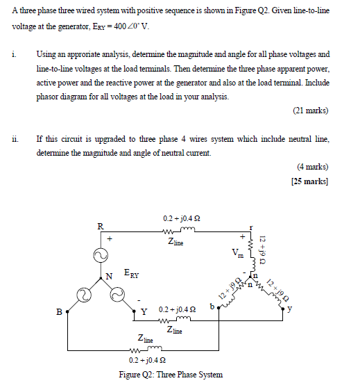 Solved A three phase three wired system with positive | Chegg.com