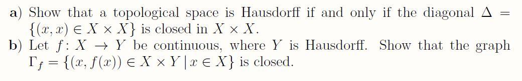 Solved a) Show that a topological space is Hausdorff if and | Chegg.com