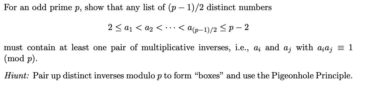 Solved For an odd prime p, show that any list of (p−1)/2 | Chegg.com