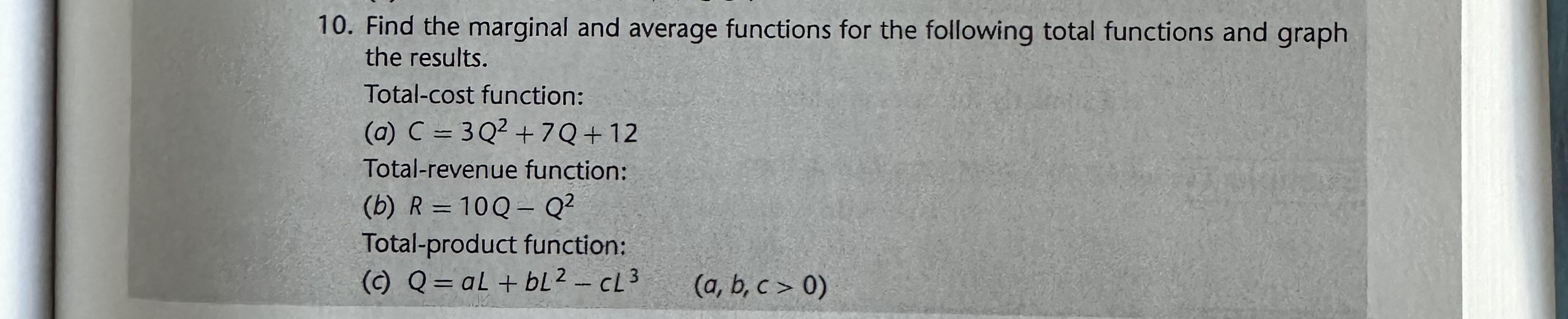 10. Find the marginal and average functions for the | Chegg.com