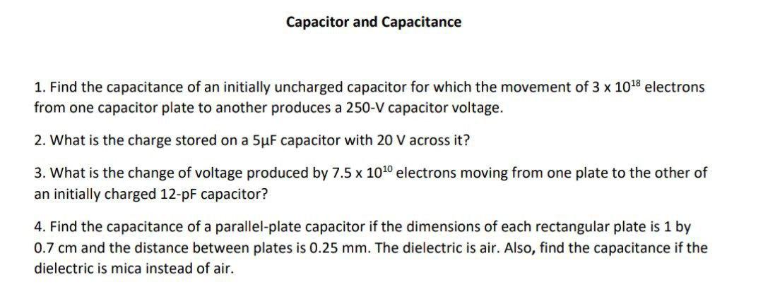 Solved Capacitor and Capacitance 1. Find the capacitance of | Chegg.com