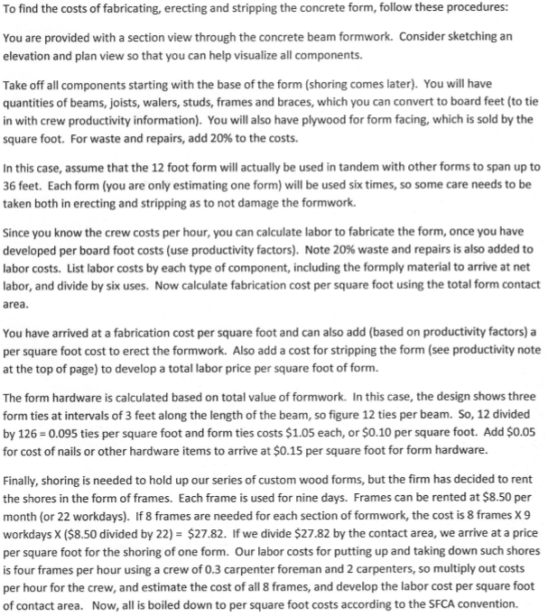 Solved Class Worksheet -- Estimating Concrete Beam Formwork | Chegg.com