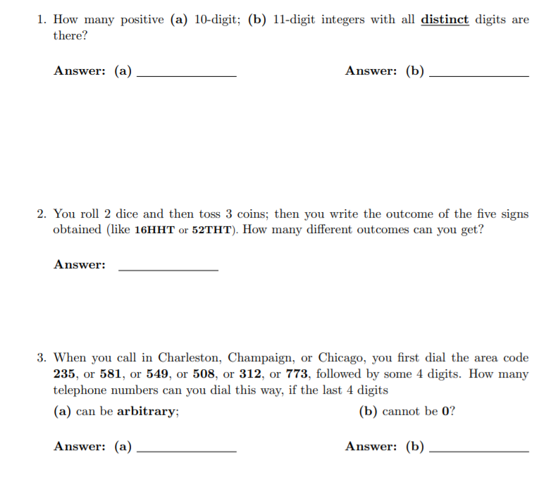 Solved 1. How many positive (a) 10-digit; (b) 11-digit | Chegg.com