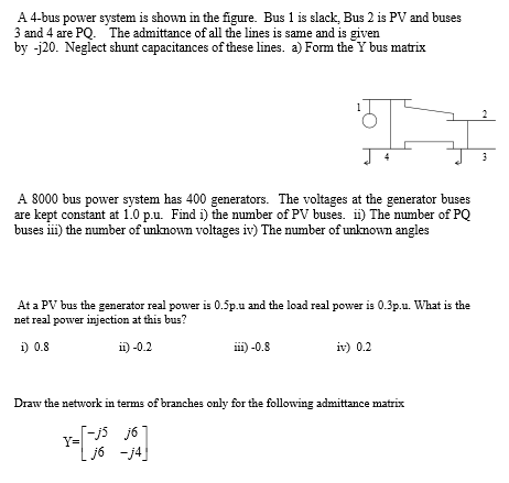 Solved A 4-bus power system is shown in the figure. Bus 1 is | Chegg.com