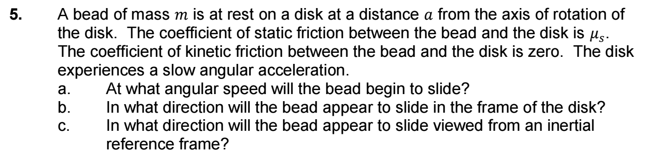 Solved A bead of mass 𝑚 is at rest on a disk at a distance | Chegg.com