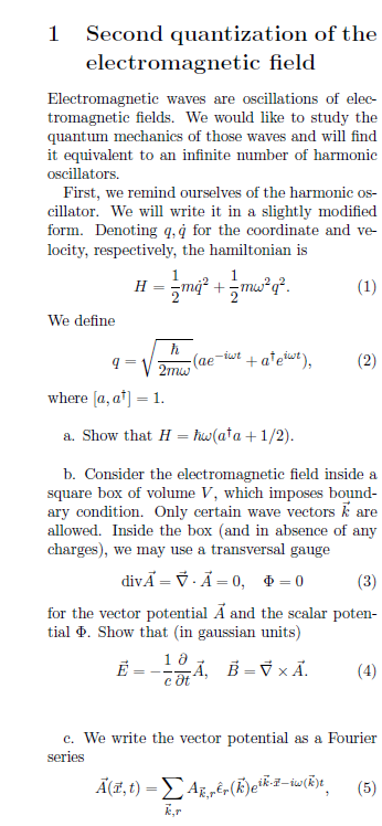 Solved 1 Second quantization of the electromagnetic field | Chegg.com