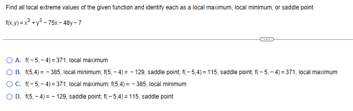 Solved Find all local extreme values of the given function | Chegg.com