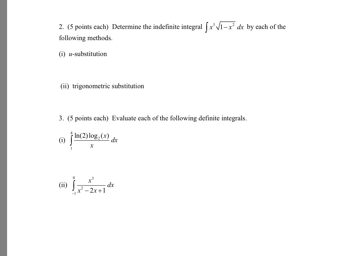 Solved 2. (5 points each) Determine the indefinite integral | Chegg.com