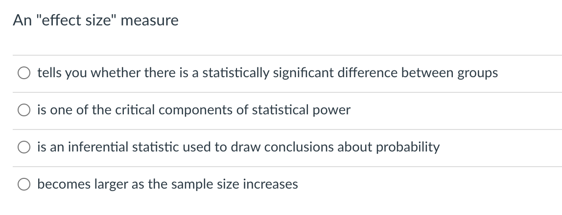 Solved An "effect size" measure tells you whether there is a | Chegg.com