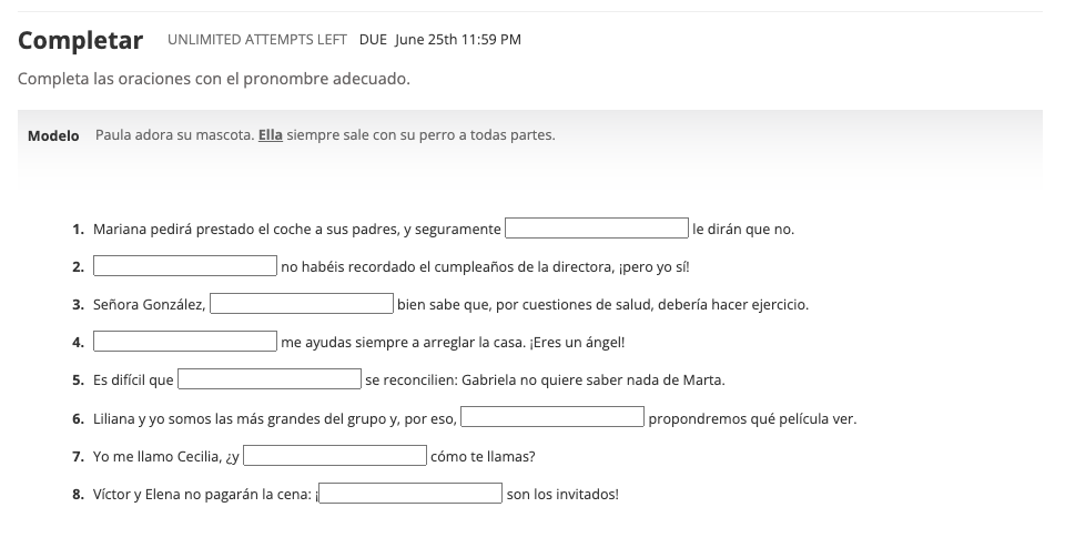 Completar UNLIMITED ATTEMPTS LEFT DUE June 25th 11:59 | Chegg.com Completar UNLIMITED ATTEMPTS LEFT DUE June 25th 11:59 | Chegg.com