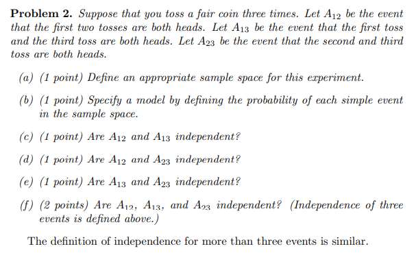 Solved Problem 2. Suppose that you toss a fair coin three | Chegg.com