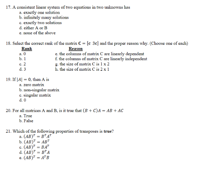 Solved 17. A consistent linear system of two equations in | Chegg.com