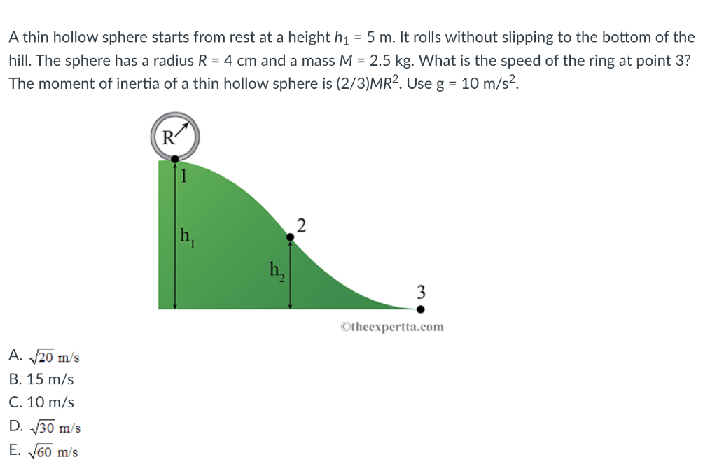 Solved A thin hollow sphere starts from rest at a height h₁ | Chegg.com
