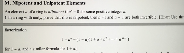 Solved M. Nilpotent and Unipotent Elements An element a of a | Chegg.com