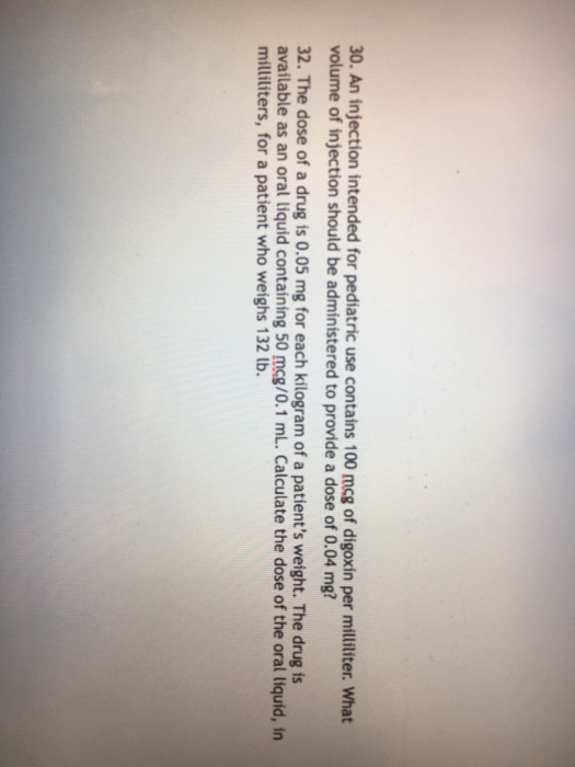 Solved 2. An injection contains 2 mg of medication in each | Chegg.com