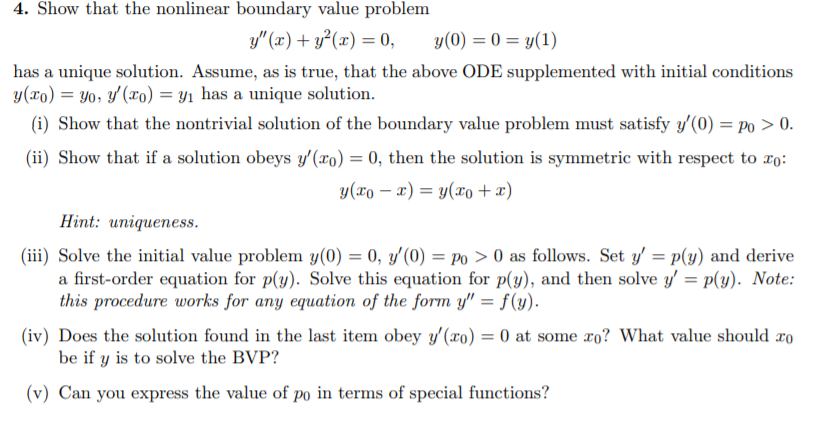 4. Show that the nonlinear boundary value problem | Chegg.com