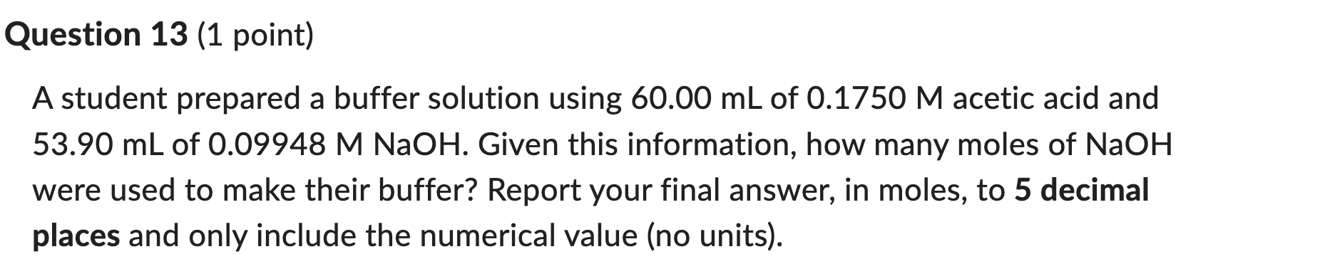 Solved A student prepared a buffer solution using 60.00 mL | Chegg.com
