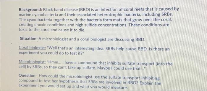 Solved Background: Black band disease (BBD) is an infection | Chegg.com