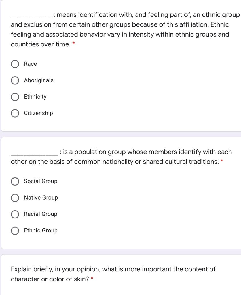 Solved : means identification with, and feeling part of, an | Chegg.com