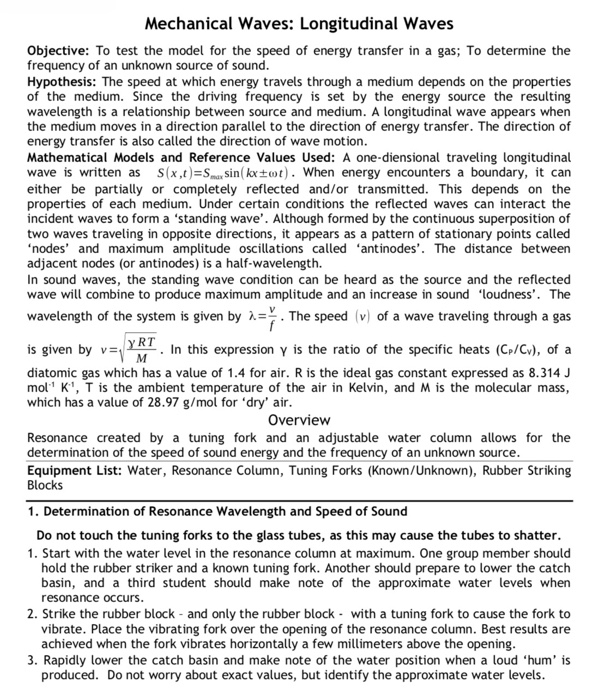 Mechanical Waves: Longitudinal Waves Objective: To | Chegg.com