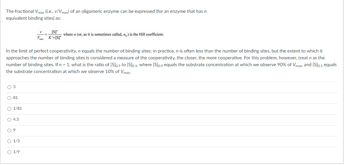 The fractional Vmax (i.e., v/Vmax) of an oligomeric | Chegg.com