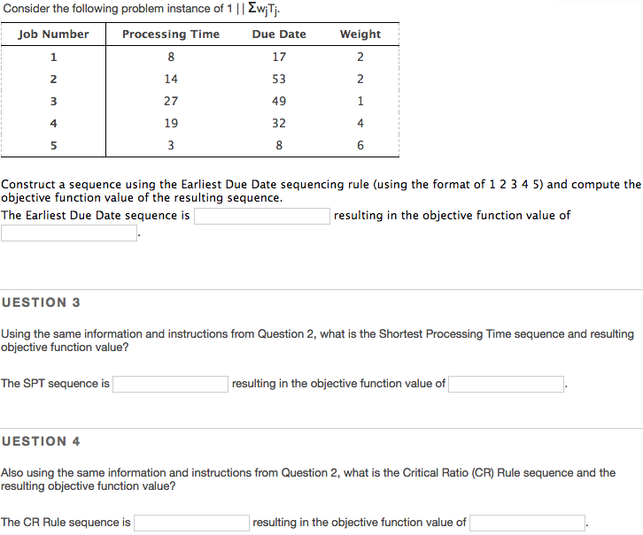 Solved 1. Construct a sequence using the Earliest Due Date | Chegg.com