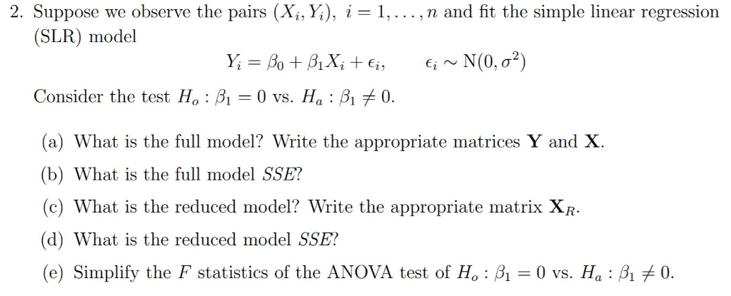 Solved 2. Suppose we observe the pairs (Xi, Y. 1, . . . , n | Chegg.com