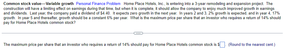 Solved Common stock value_-Variable growth Personal Finance | Chegg.com