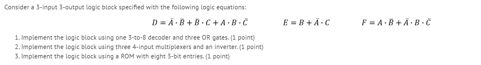 Solved Consider a 3-input 3-output logic block specified | Chegg.com