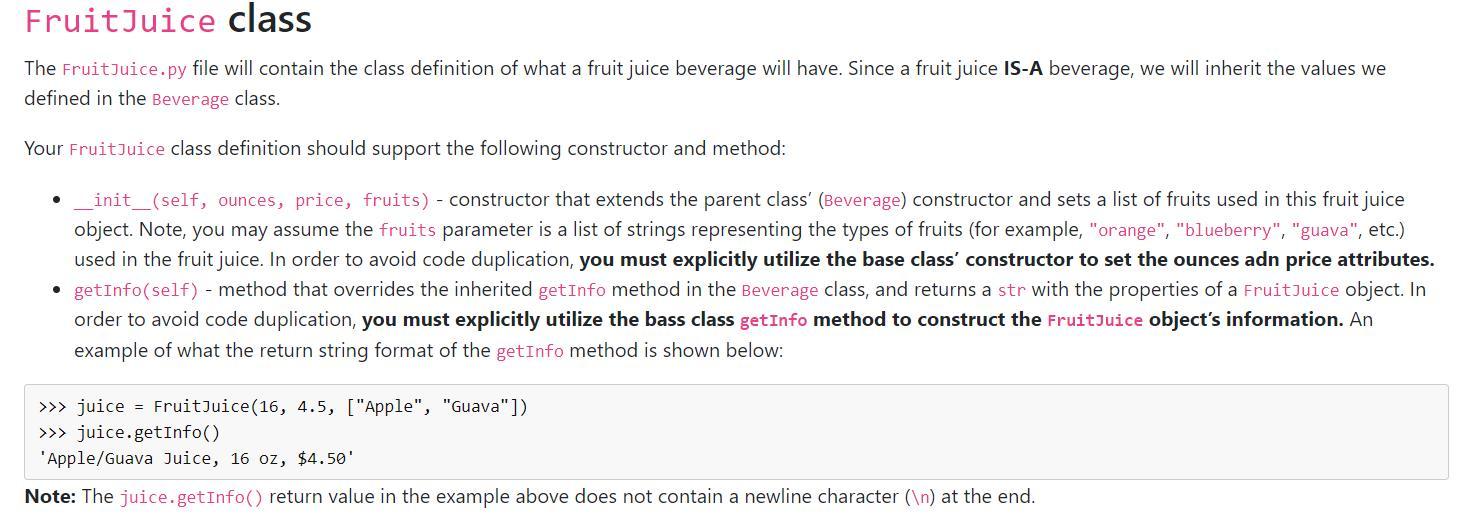 You will need to create five files: - Beverage.py - | Chegg.com