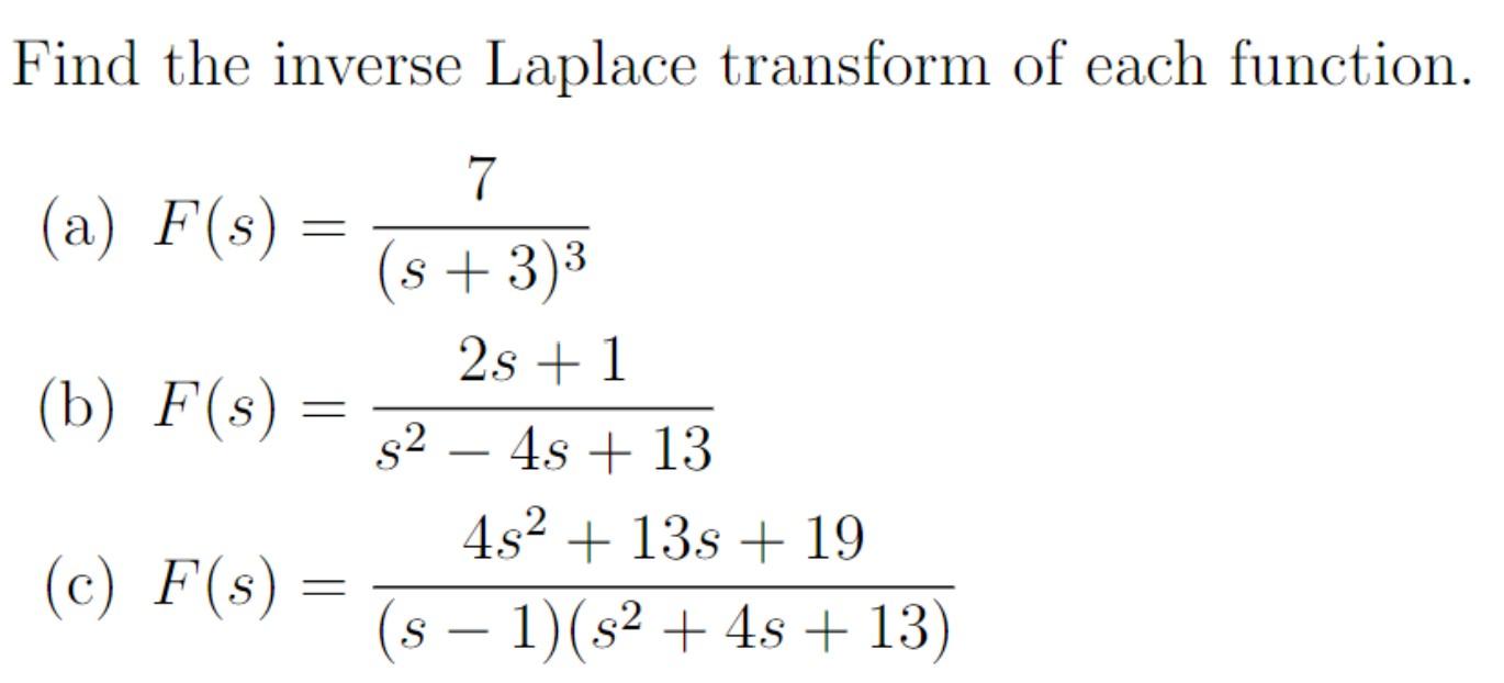 Solved Find the inverse Laplace transform of each function. | Chegg.com